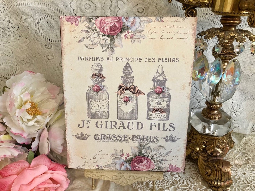 Shabby Chic Sign, Vintage Style, French Perfume, Cottage Roses ...