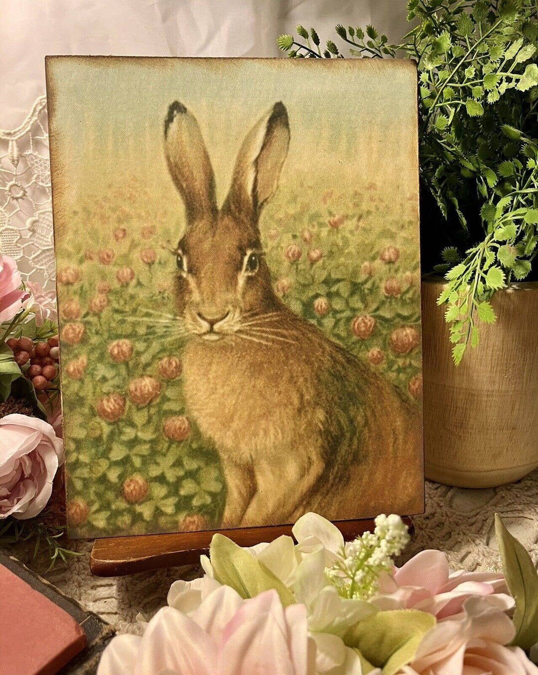 Rabbit in Clover Hare Bunny Handcrafted PLAQUE / SIGN - Etsy