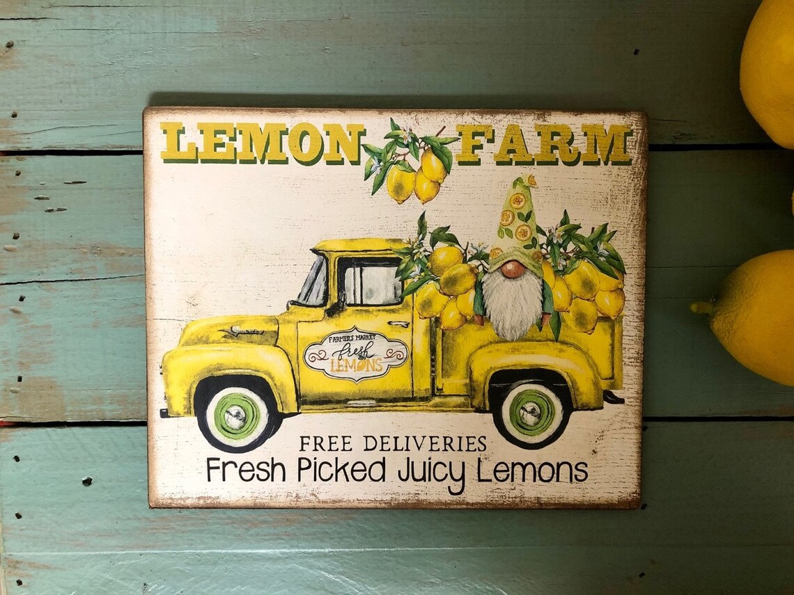 Lemon Farm, Gnome, Yellow Farm Truck, Handcrafted Plaque / Sign 8x10 - Etsy