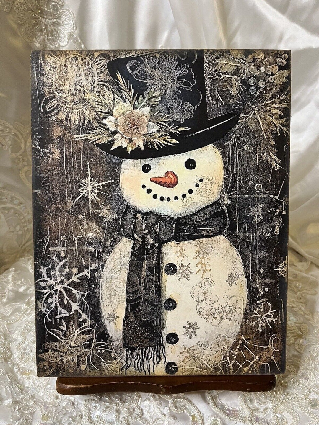 DARK WINTER Christmas Snowman Gothic Folk Art, Handcrafted Plaque Sign ...
