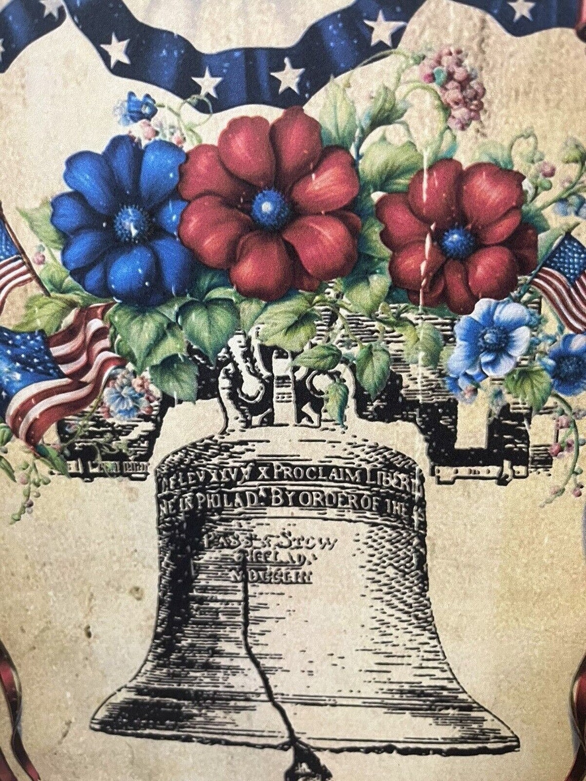 American Flags Patriotic, Flowers, Liberty Bell, Handcrafted Plaque ...