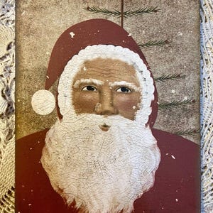 Primitive Folk Art Santa Portrait, Handcrafted Plaque #14 - Etsy