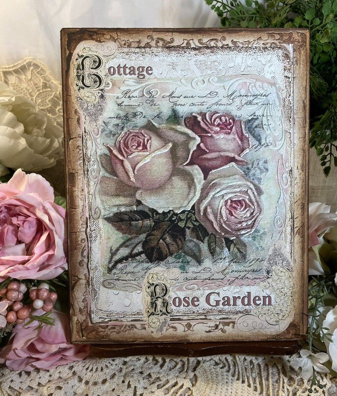 Shabby Chic, Cottage Rose Garden, Pink Roses, Handcrafted Plaque / Sign ...