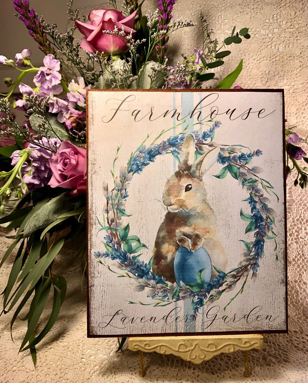 Bunny Farmhouse Lavender Garden Shabby Chic Vintage Style | Etsy