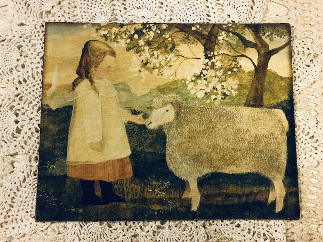 Primitive Folk Art Girl With Sheep PLAQUE / SIGN - Etsy