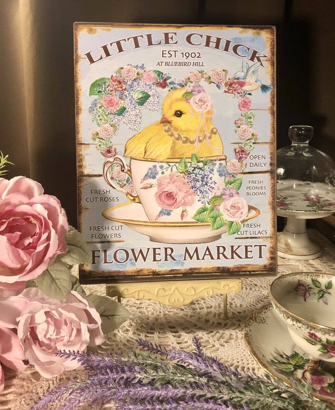 Little Chick Flower Market, Tea Cup, HANDCRAFTED Plaque / Sign - Etsy