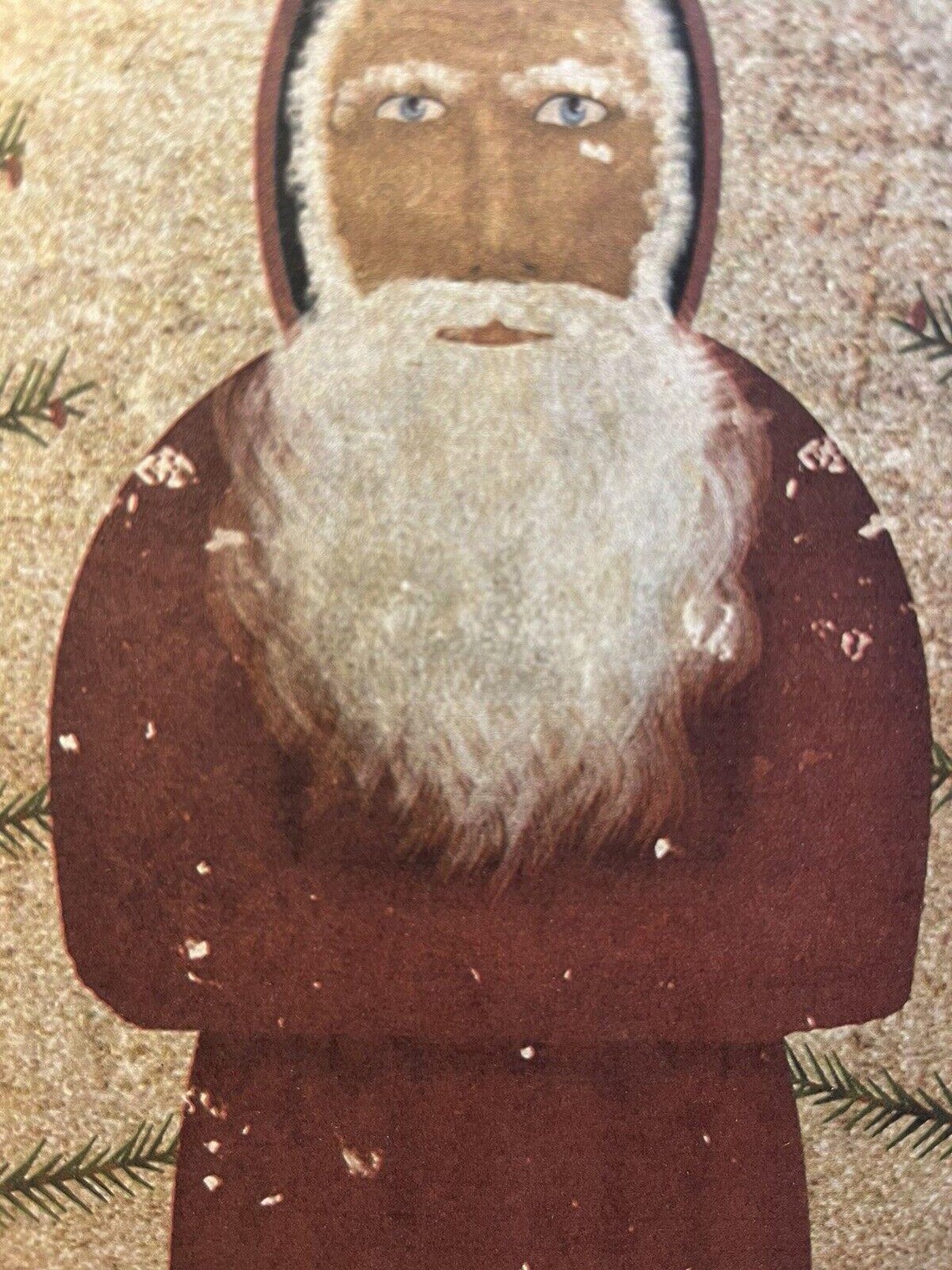 Primitive Folk Art Santa With Feather Trees, Handcrafted Plaque #13 - Etsy