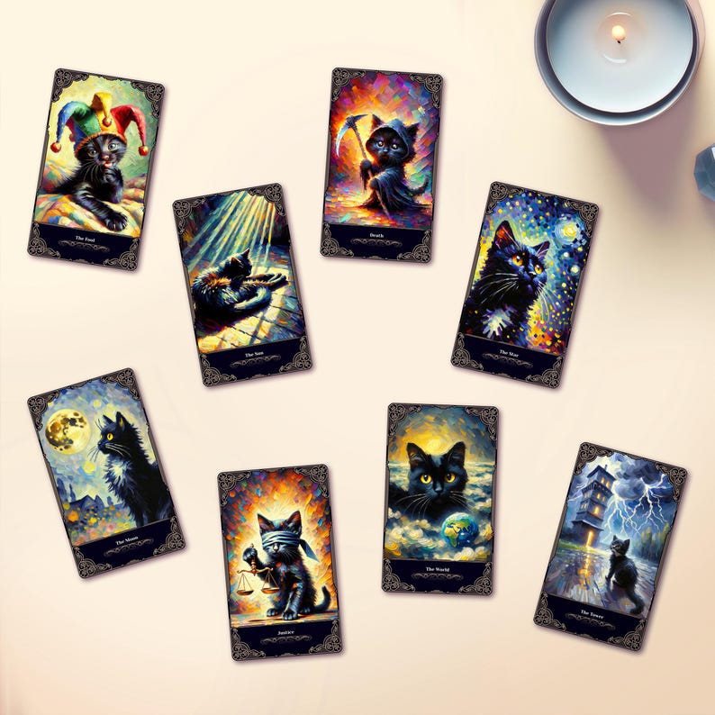 Black Cat Tarot Deck for Beginners | Easy Cute Cat-themed Tarot Cards ...