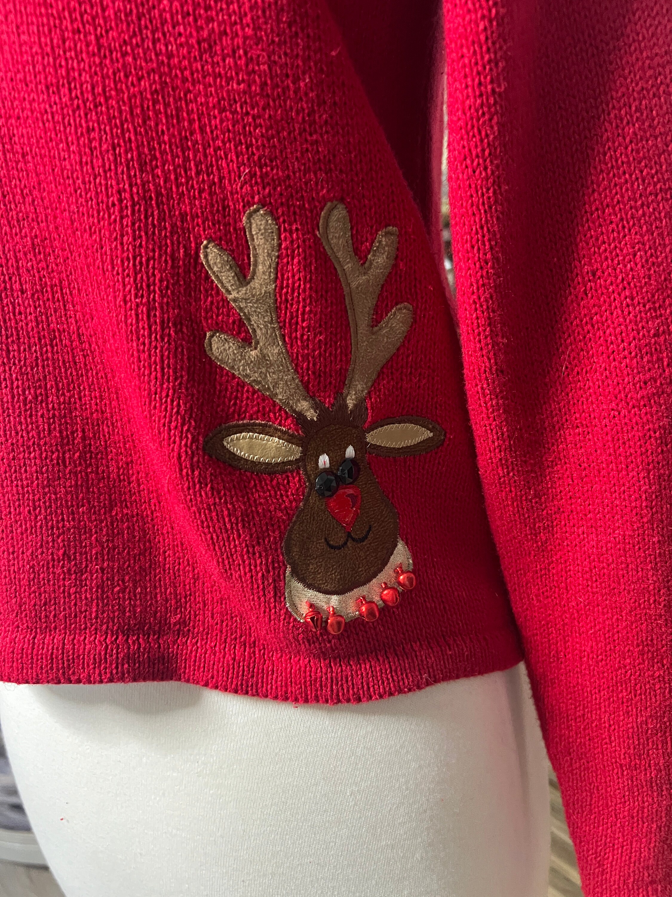 Vintage Tiara Girls Ugly Christmas Cardigan Sweater Reindeers and Stars Size 12/14 Large Girls ...