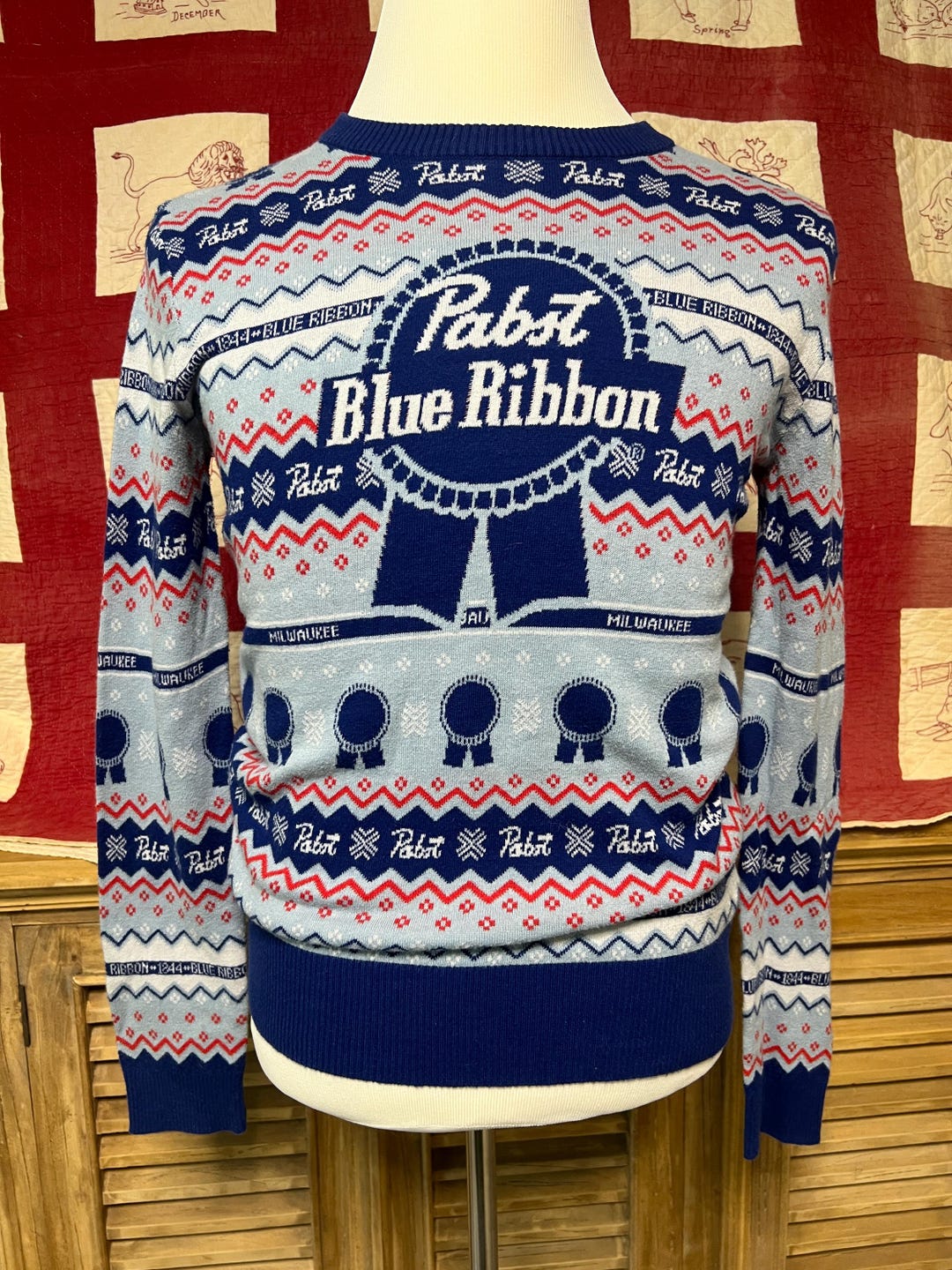 Vintage Pabst Blue Ribbon Beer 1844 Holiday Party Ugly Christmas ...