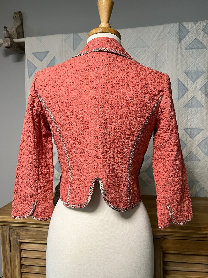 Pre-loved, Bolero Style, Princess Cut Jacket - Salmon With Calico Trim ...
