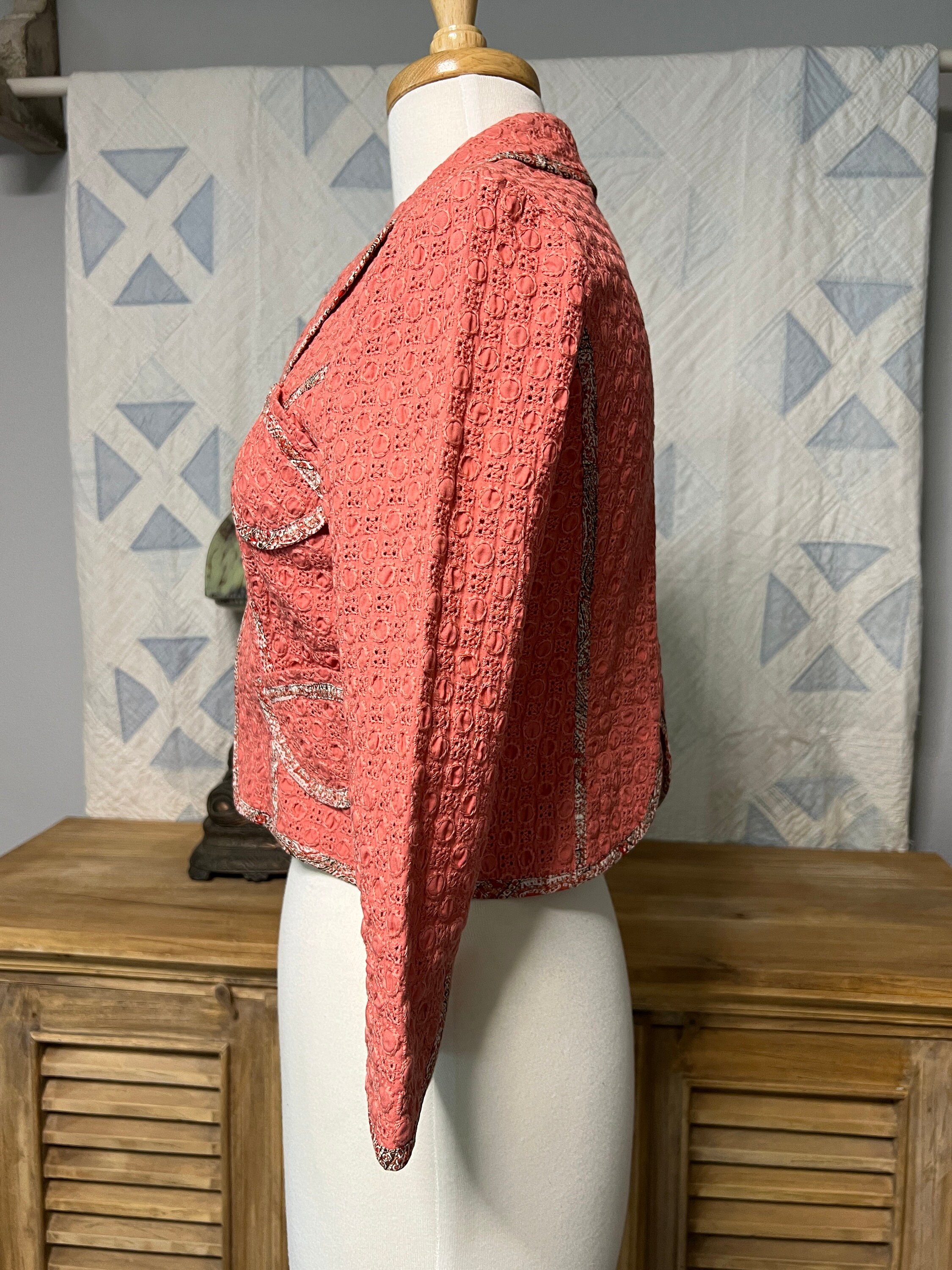 Pre-loved, Bolero Style, Princess Cut Jacket - Salmon With Calico Trim ...