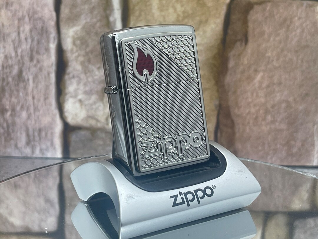 New Zippo Monochromatic Zippo Logo and Red Flame Inlay Amazing Quality ...