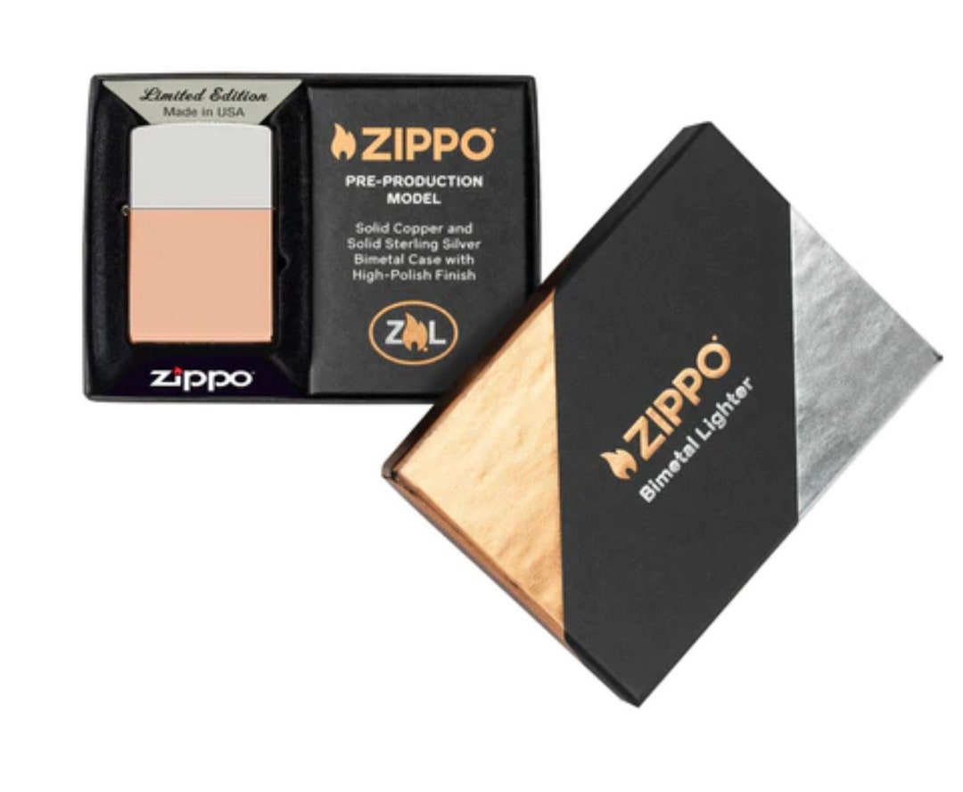 Zippo Lighter: Bimetal, Sterling Silver Lid and Copper Base New Unfired ...