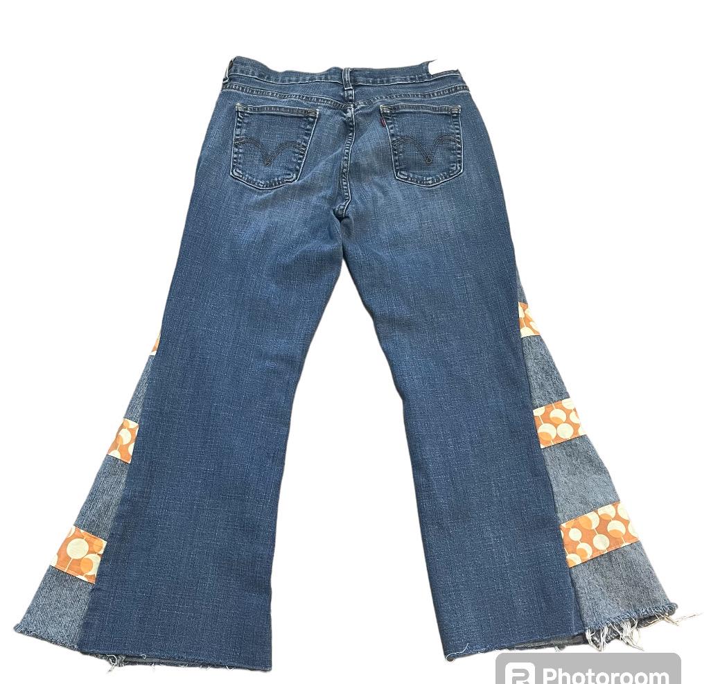Upcycled Cropped Levi 515 Jeans Flare Leg Orange Blue Womans Size 10 ...