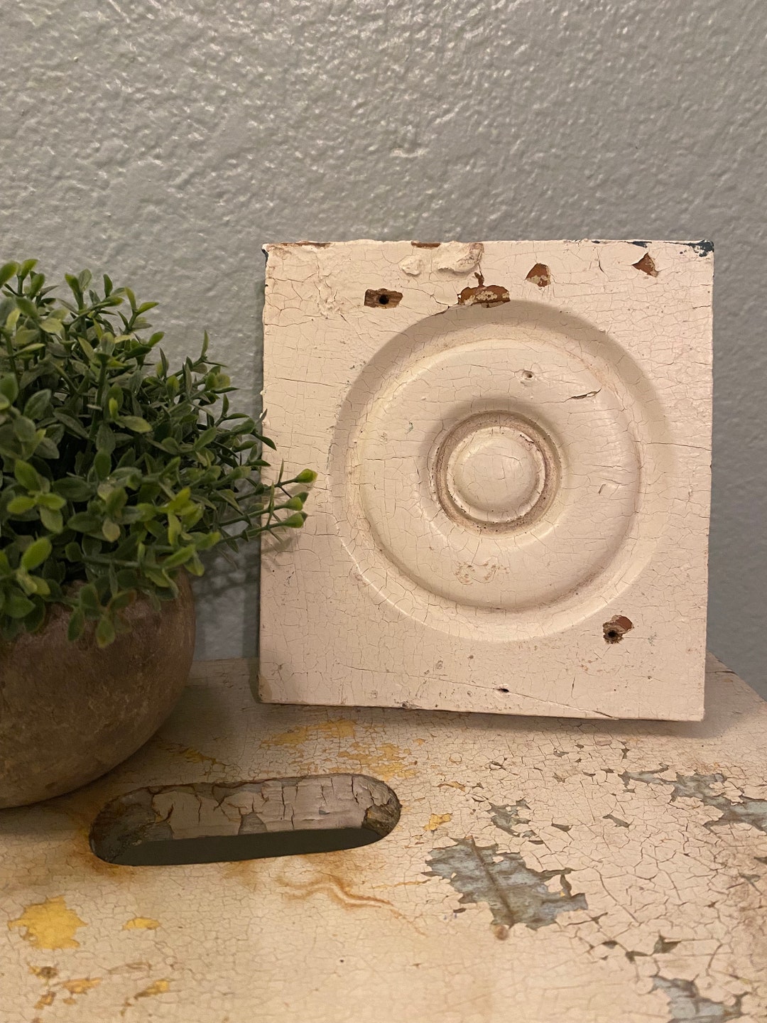 Vintage Chippy White Wooden Rosette Trim Piece, Primitive, Antique ...