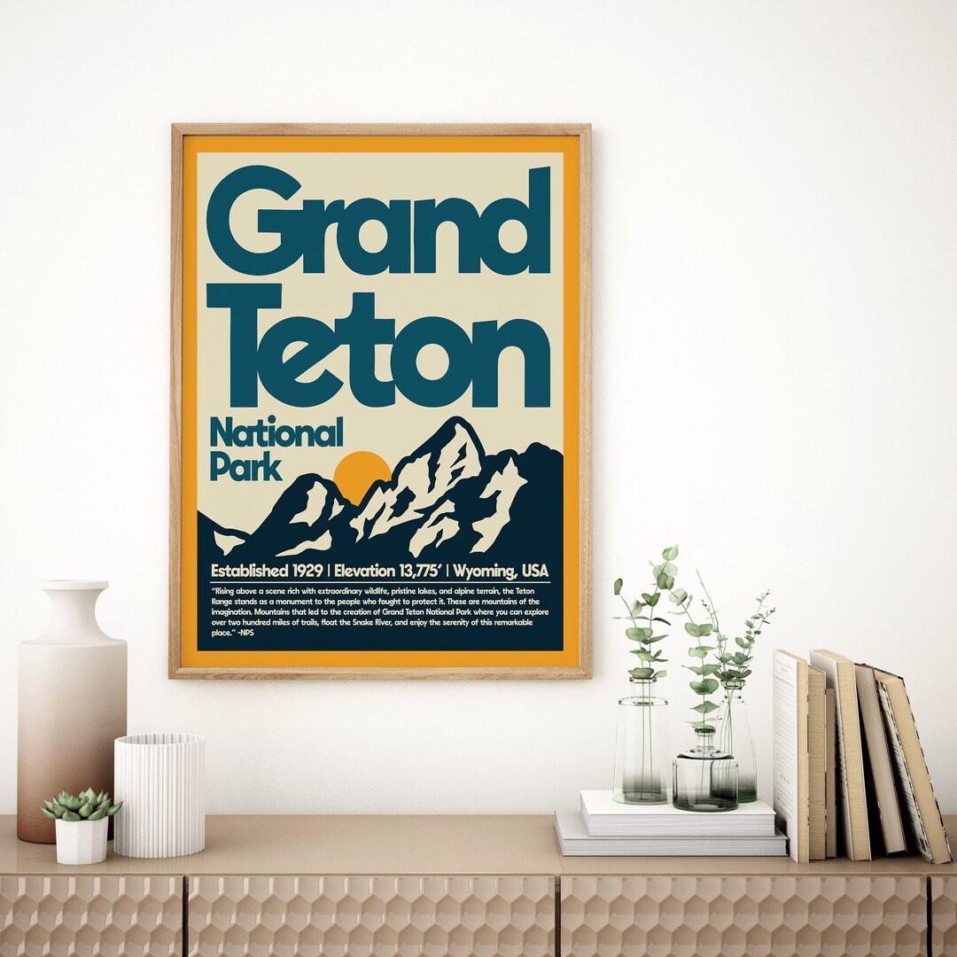 Grand Teton Poster Grand Teton National Park Poster National Park Art ...