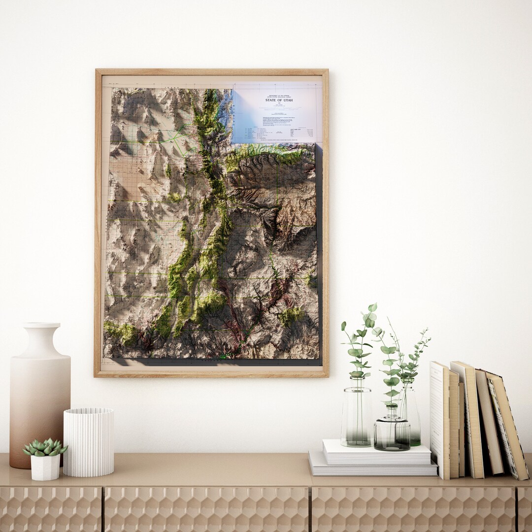 State of Utah Map Poster Shaded Relief Topographical Map - Etsy