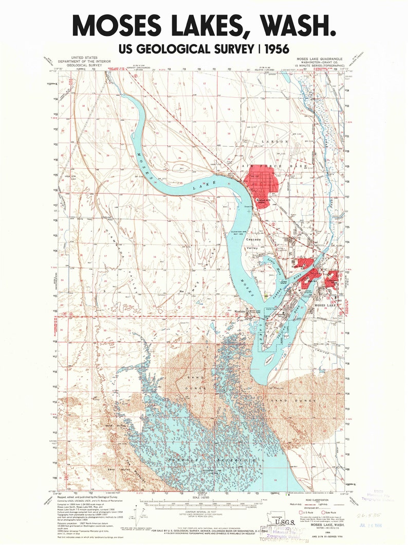 Moses Lakes Washington Poster Vintage 1956 USGS Map - Etsy
