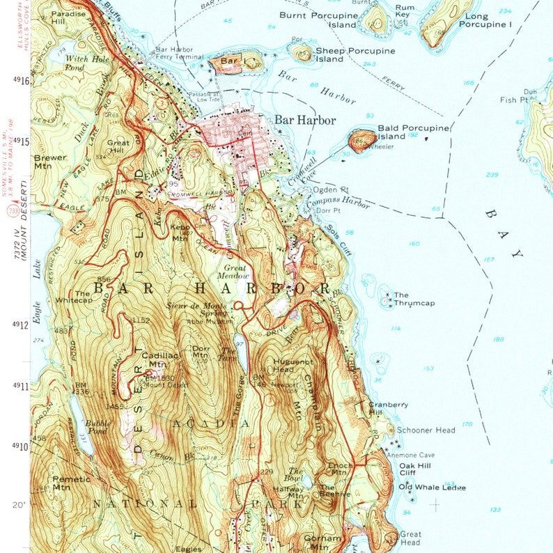 Acadia National Park 1956 USGS Map Poster | Bar Harbor Maine - Etsy