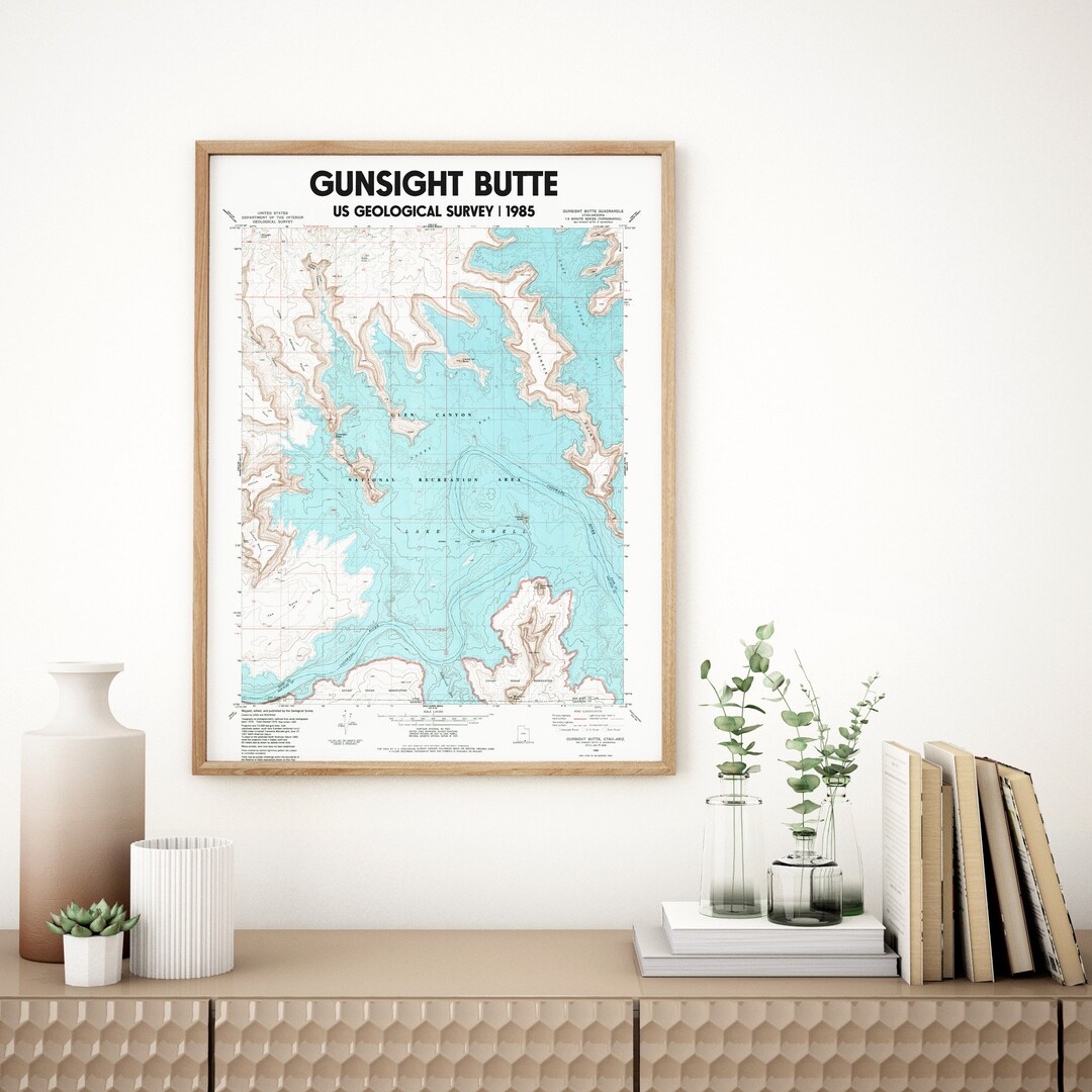 Gunsight Butte Lake Powell Poster | Vintage 1985 USGS Map - Etsy