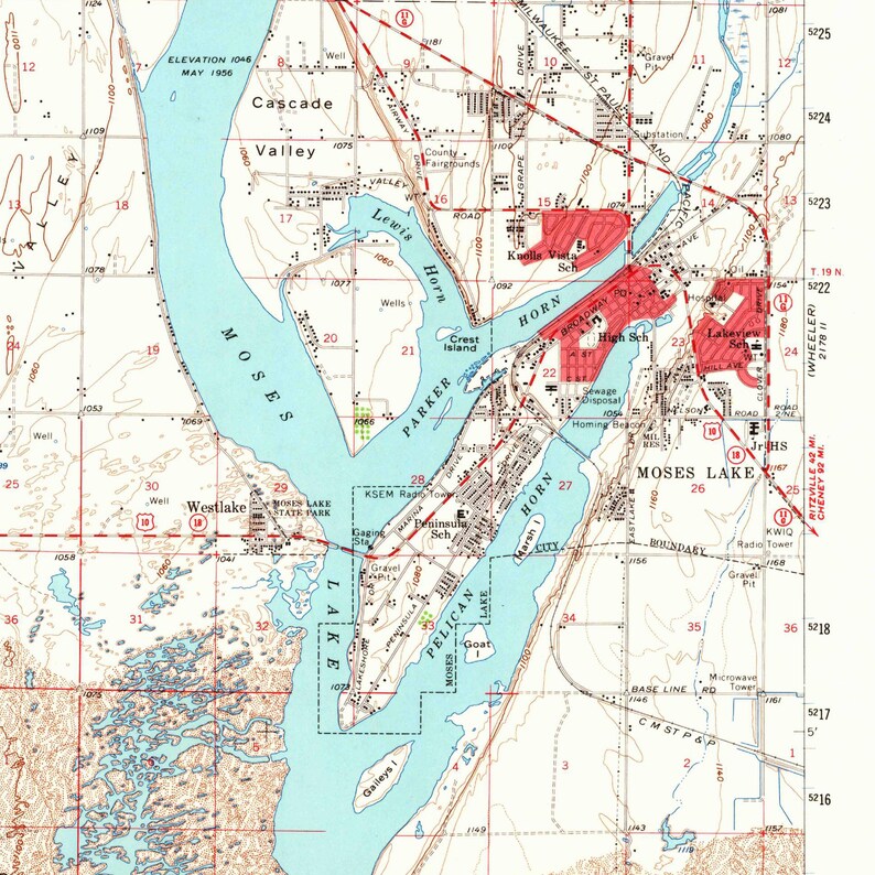 Moses Lakes Washington Poster Vintage 1956 USGS Map - Etsy