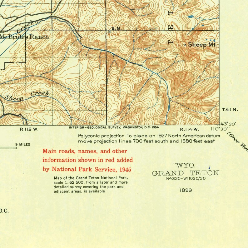 Grand Teton National Park Poster Vintage 1899 USGS Map - Etsy