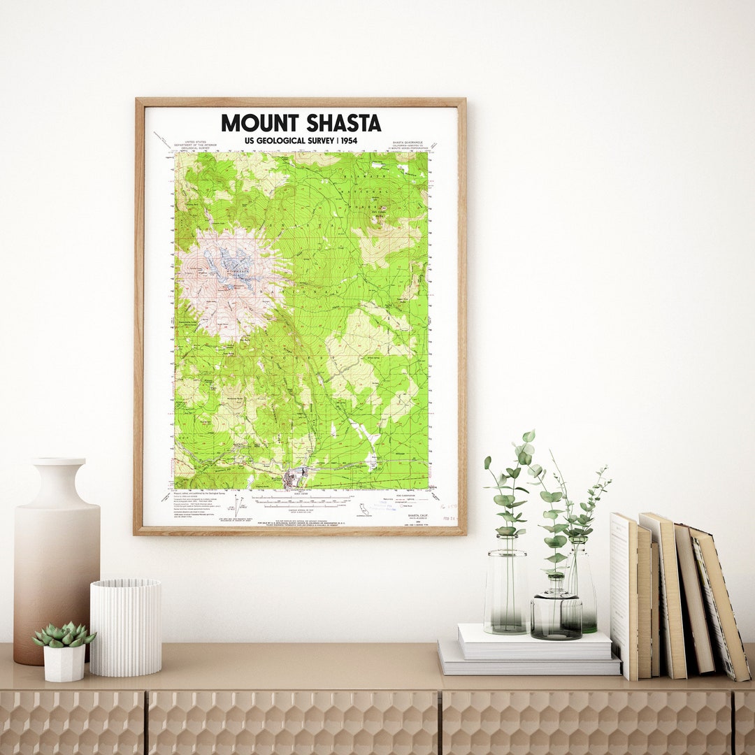 Mount Shasta California Poster | Vintage 1954 USGS Map - Etsy