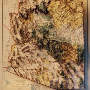 Arizona Map Poster Shaded Relief Topographical Map - Etsy