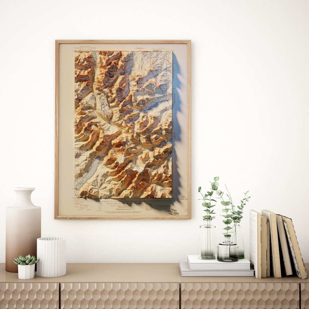 Glacier National Park Map Poster Shaded Relief Topographical Map - Etsy