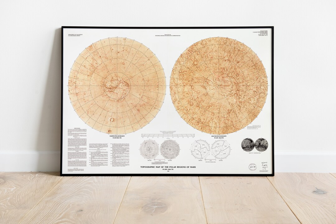 USGS Mars Polar Map Poster | Atlas of Mars Poster - Etsy