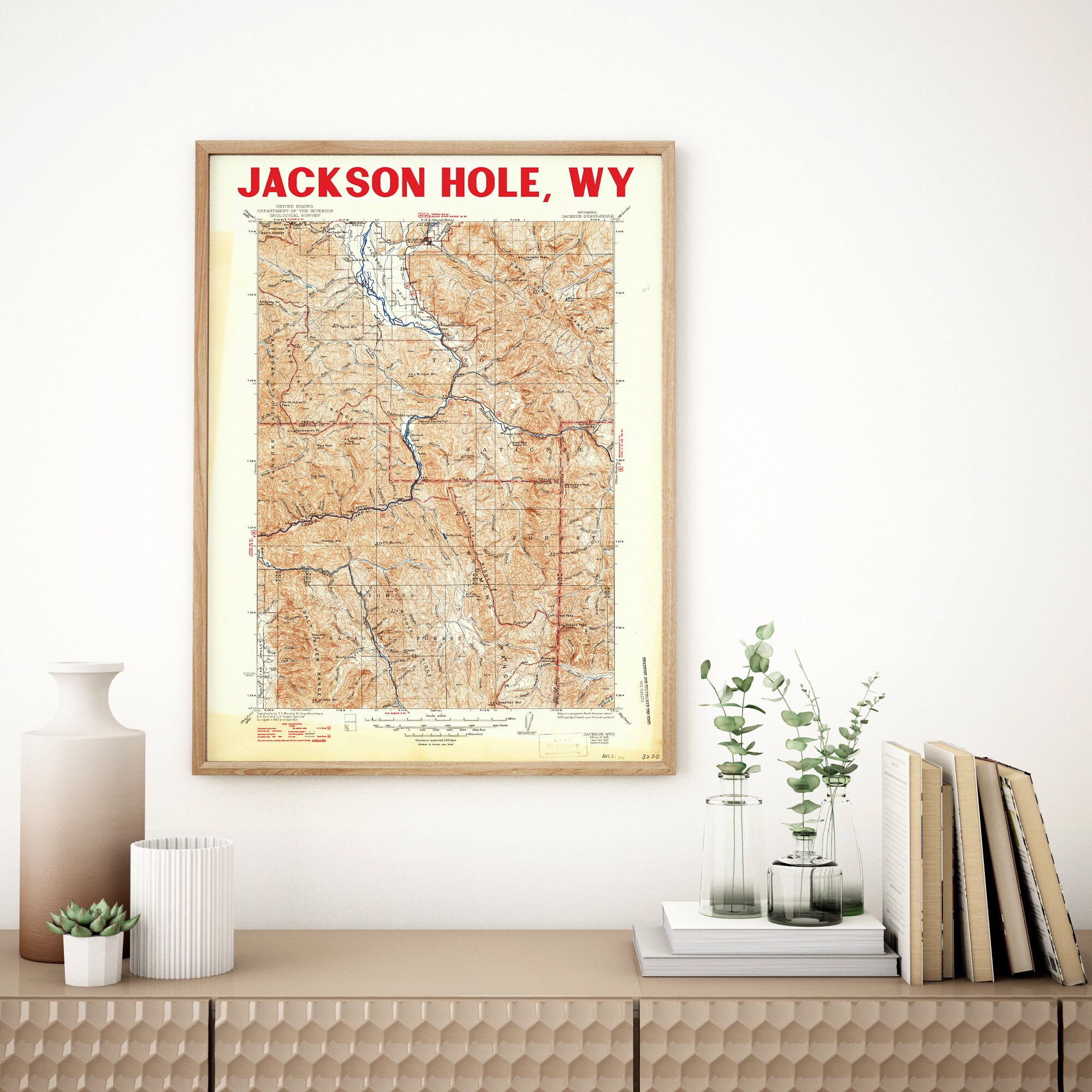 Jackson Hole Wyoming Poster | 1935 USGS Jackson Hole Map | Jackson Hole ...