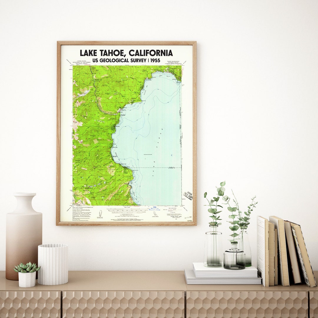 Lake Tahoe California Poster | Vintage 1955 USGS Map - Etsy