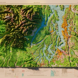 Seattle Washington Poster Shaded Relief Topographic Map - Etsy