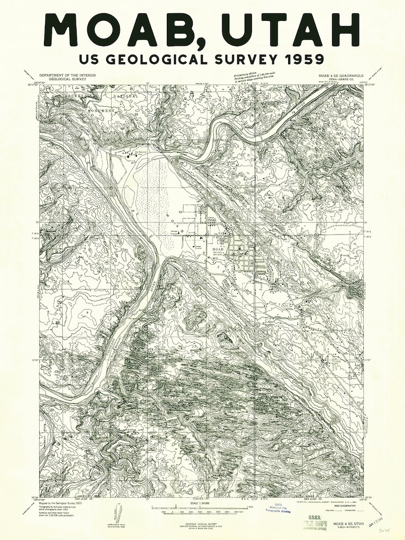 Moab Utah Poster | Vintage 1959 USGS Map - Etsy