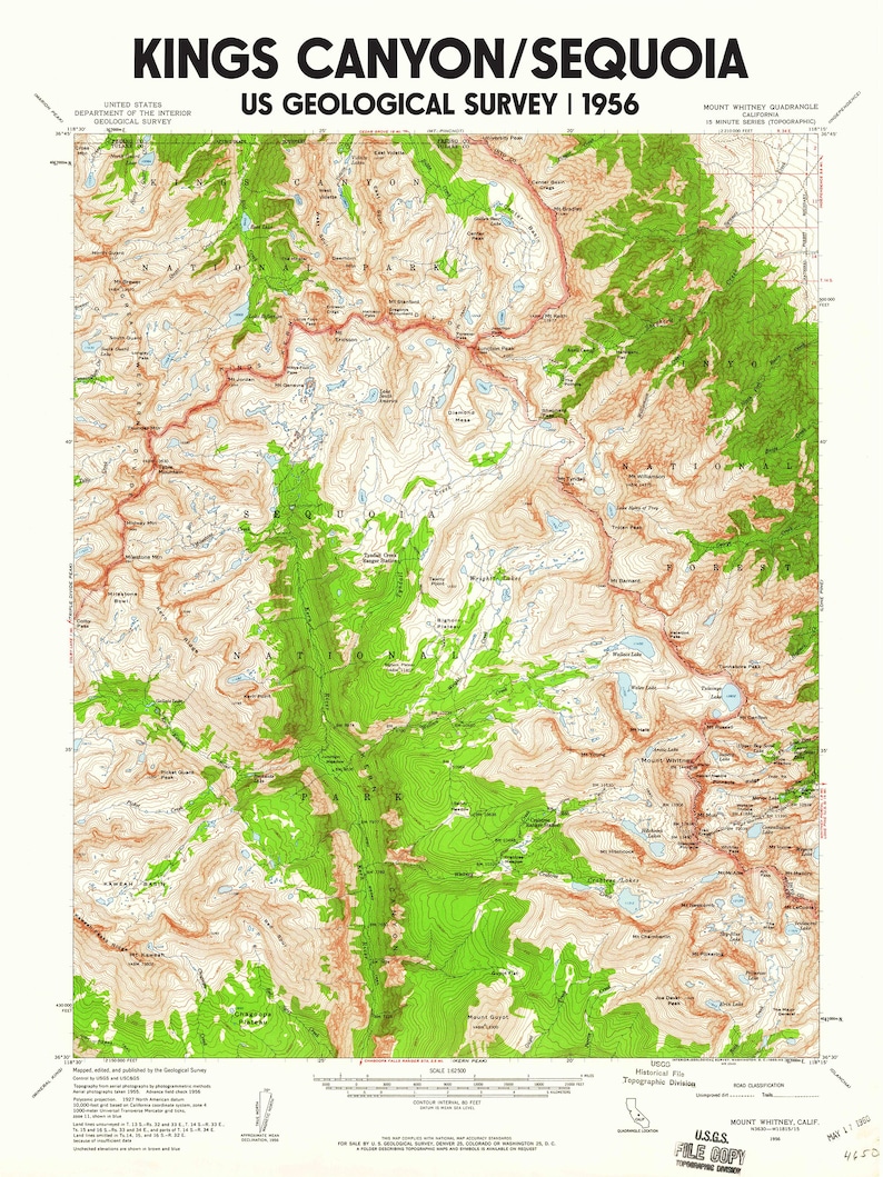 Kings Canyon Sequoia National Park | Vintage 1956 USGS Map - Etsy