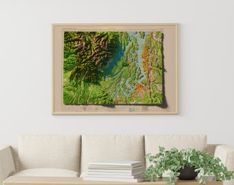 Seattle washington, USA Topographic Map of 1958 2D Poster Shaded Relief ...