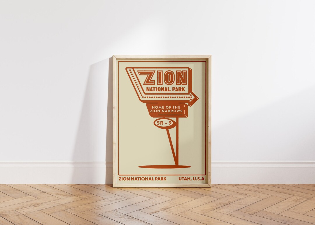 Zion National Park Entrance Sign Poster Vintage Motel Sign Zion Utah ...
