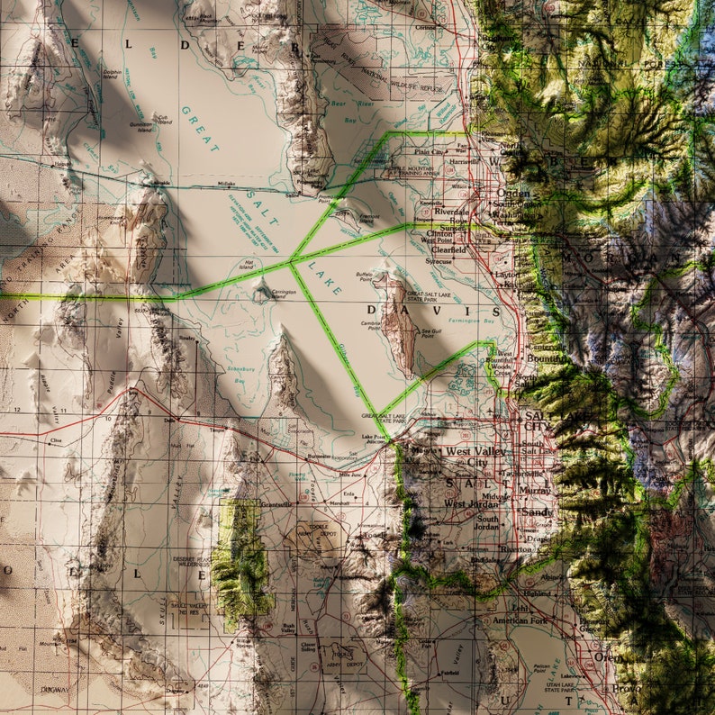 State of Utah Map Poster Shaded Relief Topographical Map - Etsy