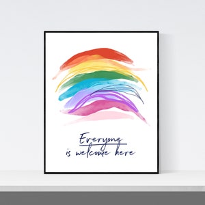 Everyone is Welcome Here Abstract Brush Strokes Printable Rainbow ...