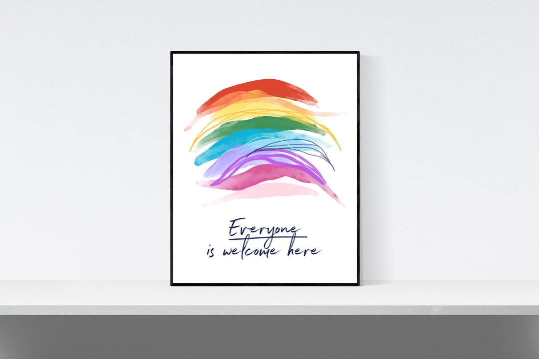 Everyone is Welcome Here Abstract Brush Strokes Printable Rainbow ...