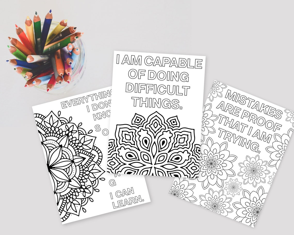 Growth Mindset Coloring Pages Printable Mandala Positive | Etsy