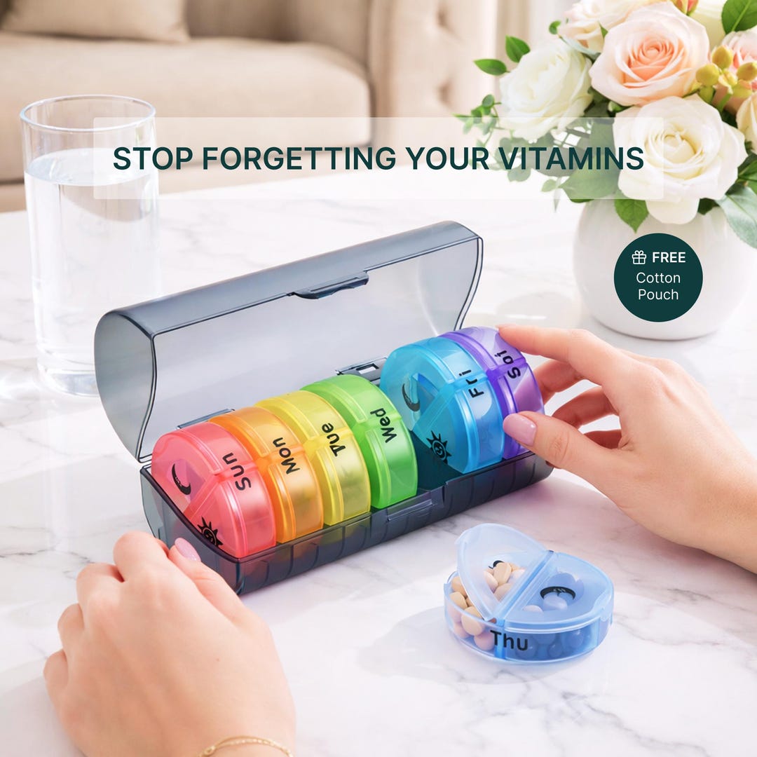 7-day AM/PM Pill Organizer, Weekly Vitamin Case With Pouch - Etsy