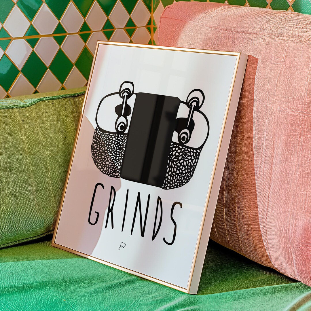 Grinds Art Print | Black and White Musubi With Skateboard | Surreal ...