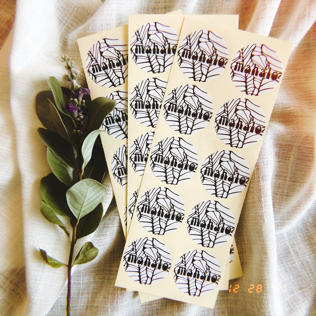 30 Black and White Mahalo Stationery Stickers Hawaii Stationery ...