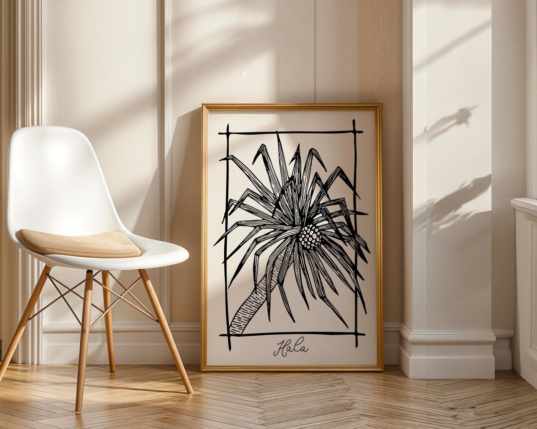 Hala Tree Art Print | Hawaiian Botanical Line Drawing | Black and White ...