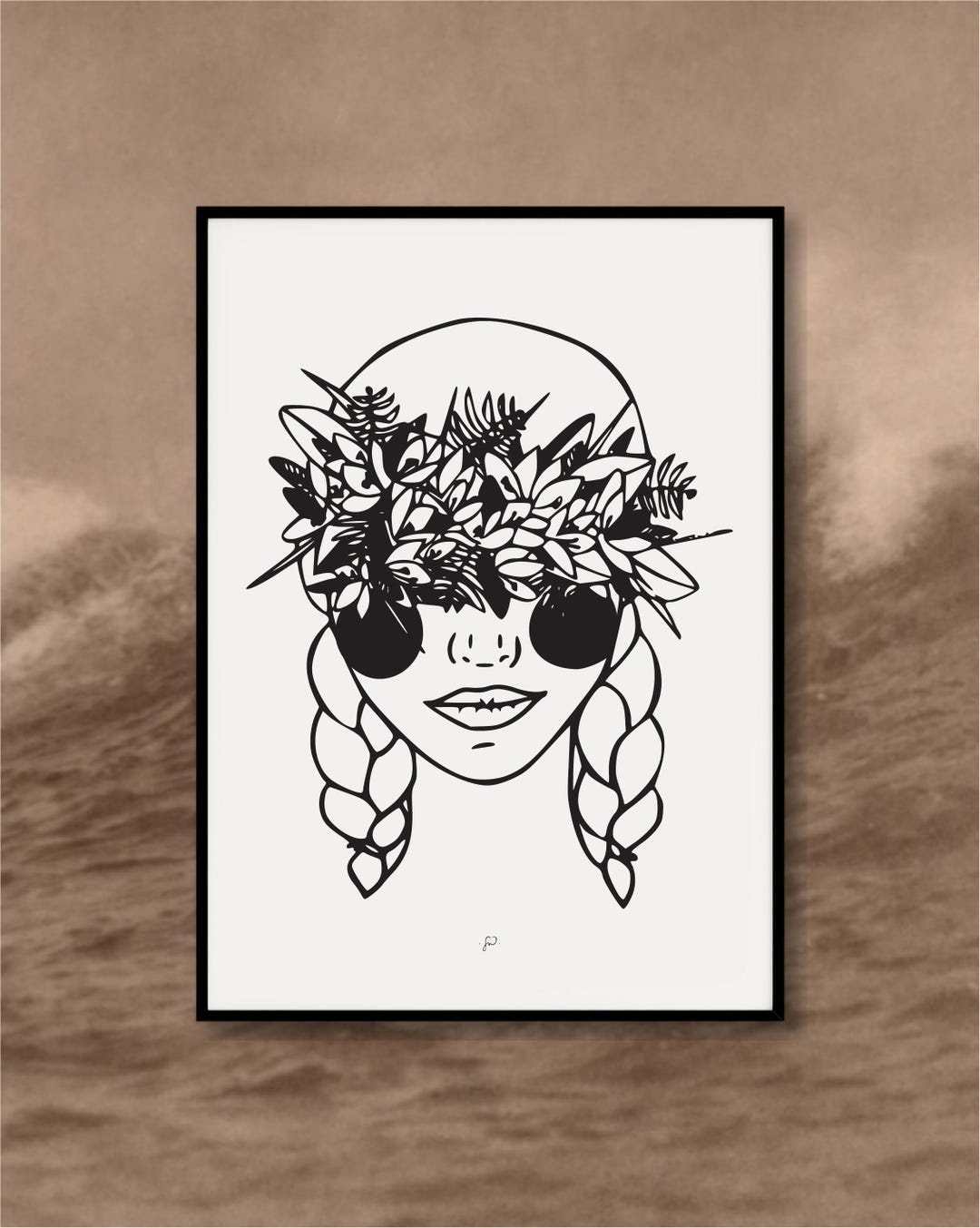 Lei No. 4 Art Print | Black and White Floral Crown Braided Woman ...