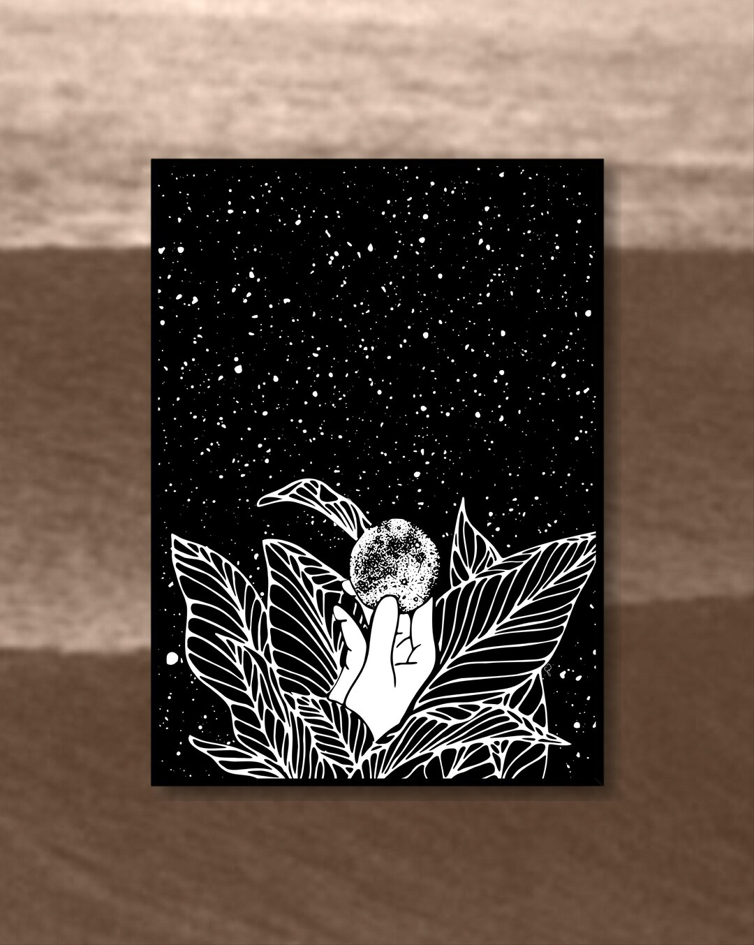 La Luna Moon Art Print | Hand and Moon Drawing | Botanical Celestial ...