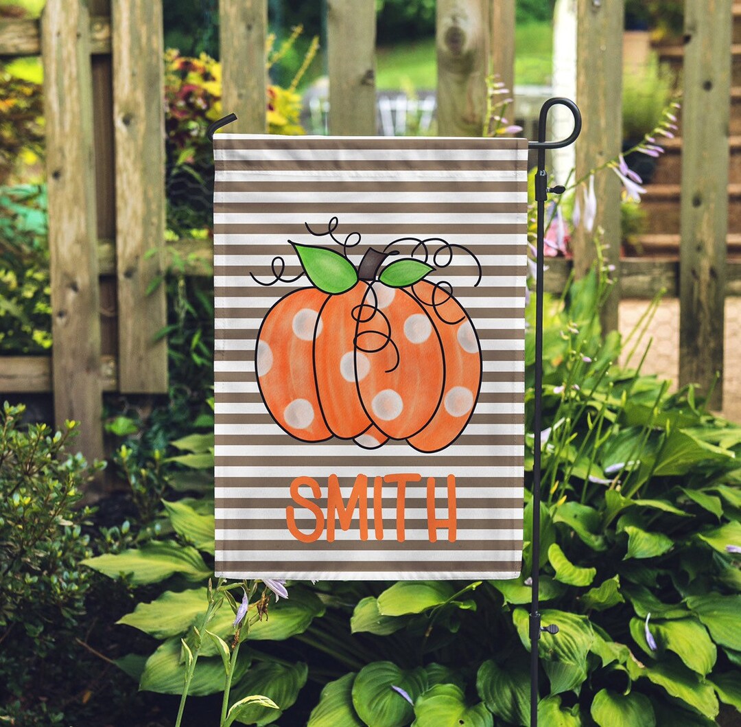 Personalized Fall Garden Flag - Watercolor Pumpkin - Happy Fall - Fall ...