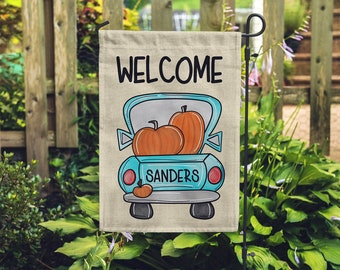 Personalized Fall Garden Flag Watercolor Leopard Pumpkin Happy Fall Fall Outdoor Decor Cute ...